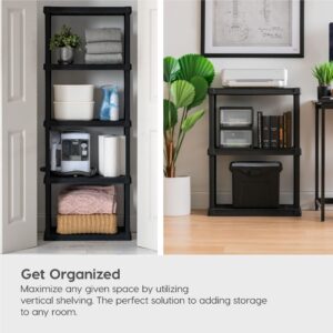 IRIS USA 4-Tier Shelving Unit, 48" Fixed Height, Medium Storage Organizer for Home, Garage, Basement, Shed and Laundry Room, 24"W x 12"D x 48"H, Made with Recycled Materials, Black