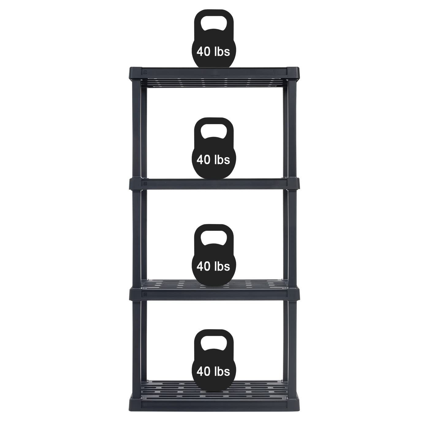 IRIS USA 4-Tier Shelving Unit, 48" Fixed Height, Medium Storage Organizer for Home, Garage, Basement, Shed and Laundry Room, 24"W x 12"D x 48"H, Made with Recycled Materials, Black