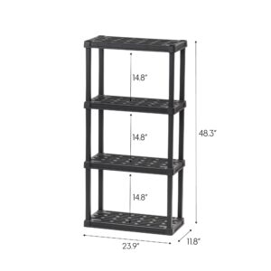 IRIS USA 4-Tier Shelving Unit, 48" Fixed Height, Medium Storage Organizer for Home, Garage, Basement, Shed and Laundry Room, 24"W x 12"D x 48"H, Made with Recycled Materials, Black