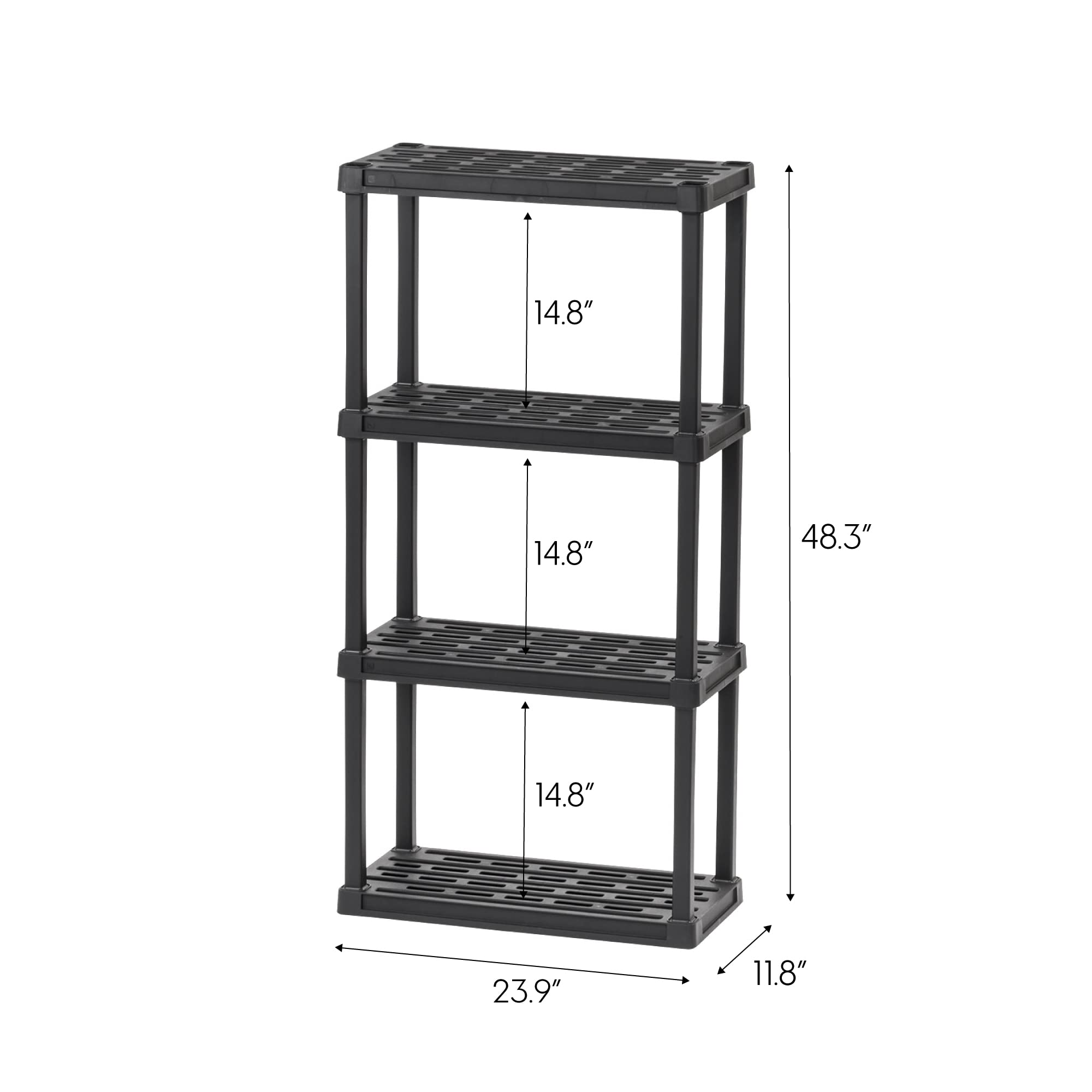 IRIS USA 4-Tier Shelving Unit, 48" Fixed Height, Medium Storage Organizer for Home, Garage, Basement, Shed and Laundry Room, 24"W x 12"D x 48"H, Made with Recycled Materials, Black