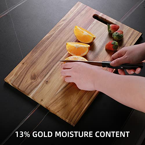 YSTKC Cutting Board for Kitchen,14" Acacia Wood Charcuterie Board,Reversible Chopping Board for Meat,Fruit,Vegetable and Bread,Cheese Board and Serving Tray