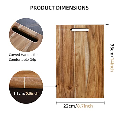 YSTKC Cutting Board for Kitchen,14" Acacia Wood Charcuterie Board,Reversible Chopping Board for Meat,Fruit,Vegetable and Bread,Cheese Board and Serving Tray