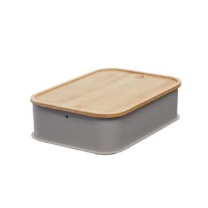 idesign recycled plastic 11.9" medium storage bin with bamboo lid, bpa-free, porpoise