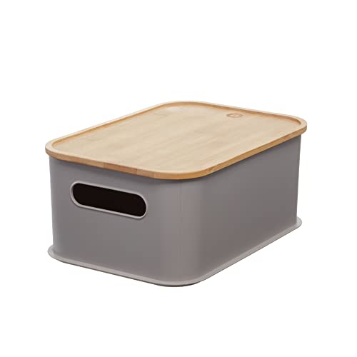 iDesign Recycled Plastic 11.9" Medium Storage Bin with Handles and Bamboo Lid, BPA-Free, Porpoise