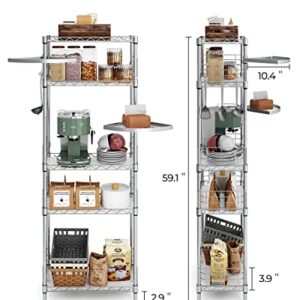 LINSY HOME 5-Tier Storage Shelves with 2 Rotatable Shelves, Height Adjustable Metal Pantry Shelves with 5 Hooks and Shelf Liners, Heavy Duty Metal Shelving, Wire Shelving for Kitchen, Bathroom -Sliver