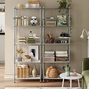 LINSY HOME 5-Tier Storage Shelves with 2 Rotatable Shelves, Height Adjustable Metal Pantry Shelves with 5 Hooks and Shelf Liners, Heavy Duty Metal Shelving, Wire Shelving for Kitchen, Bathroom -Sliver