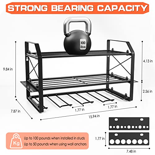 Power Tool Organizer, Drill Holder Wall Mount, 3 Layers Heavy Duty Metal Tool Shelf Suitable for Toolroom and Garage, Cordless Tool Organizer Storage Rack for Electric Drill, Spanner, Screwdriver