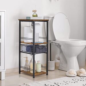 Bathroom Towel Storage Shelf 3 Tier Standing Towel Cabinet Organizer with Paper Hanger Multipurpose Rack Organizer Floor Bath Storage Shelf with Basket for Lavatory Powder Room