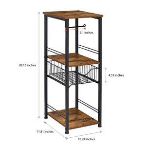 Bathroom Towel Storage Shelf 3 Tier Standing Towel Cabinet Organizer with Paper Hanger Multipurpose Rack Organizer Floor Bath Storage Shelf with Basket for Lavatory Powder Room