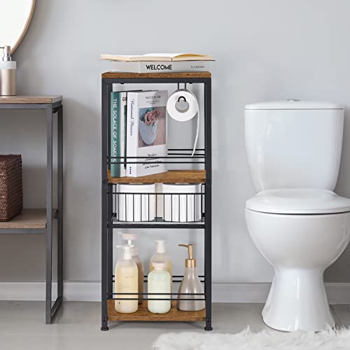 Bathroom Towel Storage Shelf 3 Tier Standing Towel Cabinet Organizer with Paper Hanger Multipurpose Rack Organizer Floor Bath Storage Shelf with Basket for Lavatory Powder Room