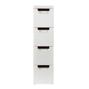 DOLFISH Rolling Cart Organizer Unit with Wheels, for Bathroom Bedroom Closet Living Room 4Tiers PP Plastic Narrow Slim Container Storage Cabinet, White