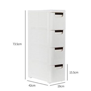 DOLFISH Rolling Cart Organizer Unit with Wheels, for Bathroom Bedroom Closet Living Room 4Tiers PP Plastic Narrow Slim Container Storage Cabinet, White