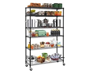 biqwbic 6 tier storage shelves wire shelving unit, 48" lx18 wx72 h adjustable heavy duty metal shelving rack with wheels, nsf adjustable storage shelf garage shelves-1320 lbs capacity, black