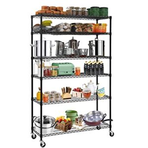 BIQWBIC 6 Tier Storage Shelves Wire Shelving Unit, 48" Lx18 Wx72 H Adjustable Heavy Duty Metal Shelving Rack with Wheels, NSF Adjustable Storage Shelf Garage Shelves-1320 Lbs Capacity, Black