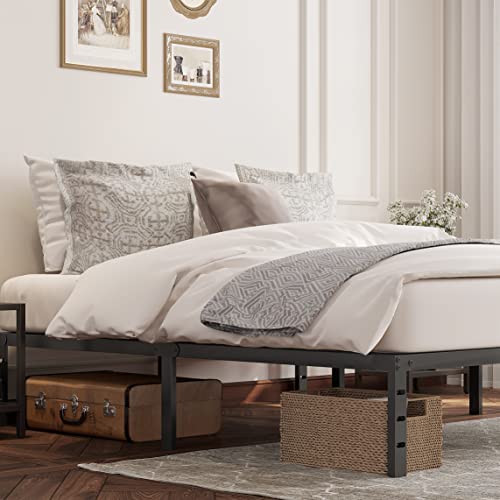 zunatu 14 Inch King Metal Bed Frame Foundation No Box Spring Needed Heavy Duty Tall Platform with Large Storage Easy Assembly Mattress Noise Free, Black