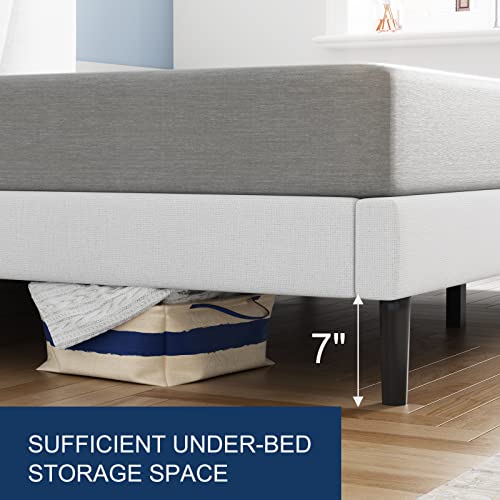 Molblly Queen Bed Frame Upholstered Platform with Headboard and Strong Wooden Slats, Strong Weight Capacity, Non-Slip and Noise-Free,No Box Spring Needed, Easy Assembly,Off-White