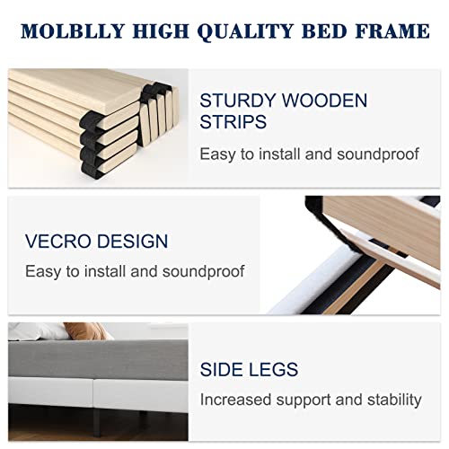 Molblly Queen Bed Frame Upholstered Platform with Headboard and Strong Wooden Slats, Strong Weight Capacity, Non-Slip and Noise-Free,No Box Spring Needed, Easy Assembly,Off-White