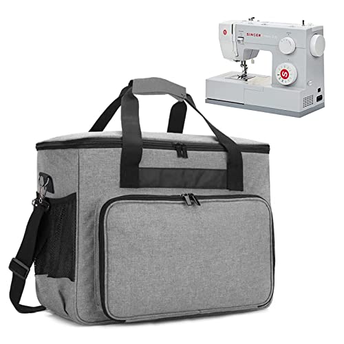 WITSTEP Sewing Machine Case, Sewing Machine Bag with Multiple Pockets and Adjustable Shoulder Strap, Universal Tote Bag Compatible with Most Standard Singer, Brother, Janome, and Accessories, Grey