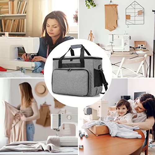 WITSTEP Sewing Machine Case, Sewing Machine Bag with Multiple Pockets and Adjustable Shoulder Strap, Universal Tote Bag Compatible with Most Standard Singer, Brother, Janome, and Accessories, Grey