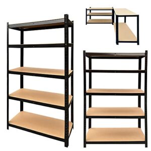 5-tier adjustable heavy duty storage shelving unit, 70h x 35w x 16d inch garage storage shelves metal shelving unit, mdf rack storage shelving unit organizer shelves for office garage kitchen (black)