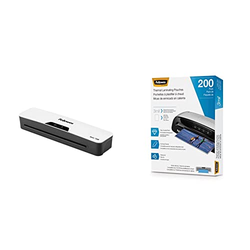 Bundle of Fellowes Ayla 125 with Rapid 1 Minute Warm Up Paper Laminator Including Pouch Starter Kit (5752001) + Fellowes Thermal Laminating Pouches, 3mil Letter Size Sheets, 9 x 11.5, 200 Pack, Clear