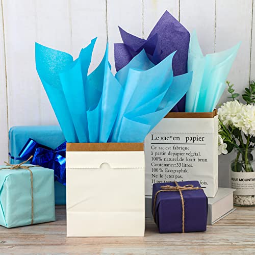 300 Sheets Kraft Tissue Paper 14 x 20 Inches Wrapping Paper Bulk Tissue Paper Decorative for 4th of July Baby Shower Graduation Weddings Birthday DIY Bags (Blue Series)