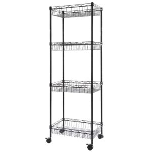 regiller 4-tier metal wire storage shelving rack with baskets, adjustable corner shelf organizer for laundry bathroom kitchen pantry closet garage tool storage(black)