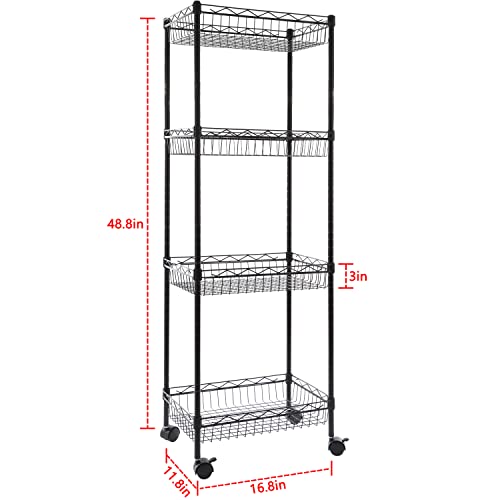 REGILLER 4-Tier Metal Wire Storage Shelving Rack with Baskets, Adjustable Corner Shelf Organizer for Laundry Bathroom Kitchen Pantry Closet Garage Tool Storage(Black)