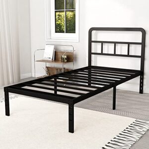 DiaOutro Metal Platform Twin Bed Frames with Headboard, 14 Inch No Box Spring Needed Heavy Duty Steel Slat Mattress Foundation/Easy Assembly/Noise Free/Black