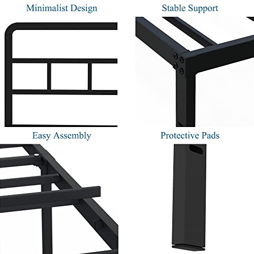 DiaOutro Metal Platform Twin Bed Frames with Headboard, 14 Inch No Box Spring Needed Heavy Duty Steel Slat Mattress Foundation/Easy Assembly/Noise Free/Black