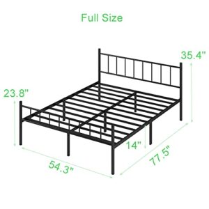 DIIYIV Full Size Metal Platform Bed Frame with Heavy Duty Steel Slat Support,14 Inch Easy Assembly Mattress Foundation with Headboard,No Box Spring Needed,Black