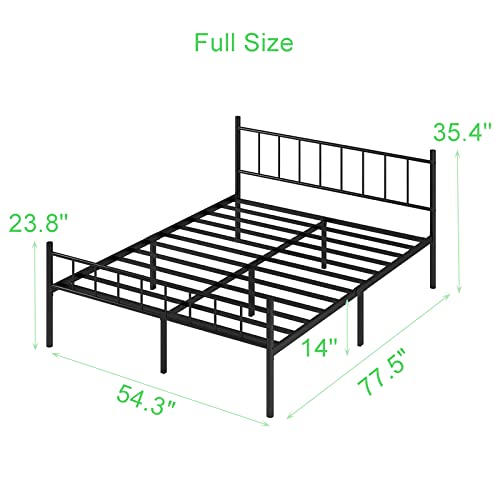 DIIYIV Full Size Metal Platform Bed Frame with Heavy Duty Steel Slat Support,14 Inch Easy Assembly Mattress Foundation with Headboard,No Box Spring Needed,Black