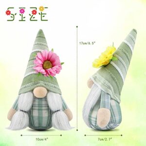 Gehydy Set of 2 Summer Gnomes Plush Flower Decoration Spring Gnome Gift Handmade Green Scandinavian Tomte Stuffed Xmas Decor for Home Kitchen Tiered Tray