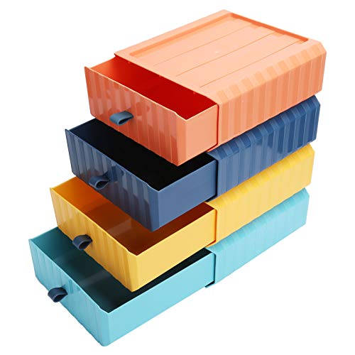 Stackable Plastic Drawers, 4Pcs Drawer Desktop Organizer Wardrobe Clothes Organizer Drawer Shelf Storage Basket Container