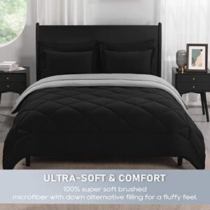 downluxe Bed in a Bag Queen -7 Pieces Queen Comforter Set with Black and Grey Reversible Comforter, Pillow Shams, Flat Sheet, Fitted Sheet and Pillowcases All Seasons Bedding Comforter Sets