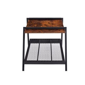 Fulocseny Nesting Coffee Table Cocktail Desk,2Layer,MDF Top, Black Metal Frame - Trapezoidal Legs Storage Space Large Iron Mesh Shelf MDF Desktop,No Screws