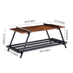 Fulocseny Nesting Coffee Table Cocktail Desk,2Layer,MDF Top, Black Metal Frame - Trapezoidal Legs Storage Space Large Iron Mesh Shelf MDF Desktop,No Screws