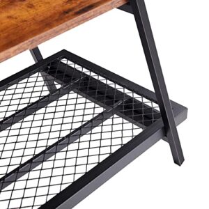 Fulocseny Nesting Coffee Table Cocktail Desk,2Layer,MDF Top, Black Metal Frame - Trapezoidal Legs Storage Space Large Iron Mesh Shelf MDF Desktop,No Screws