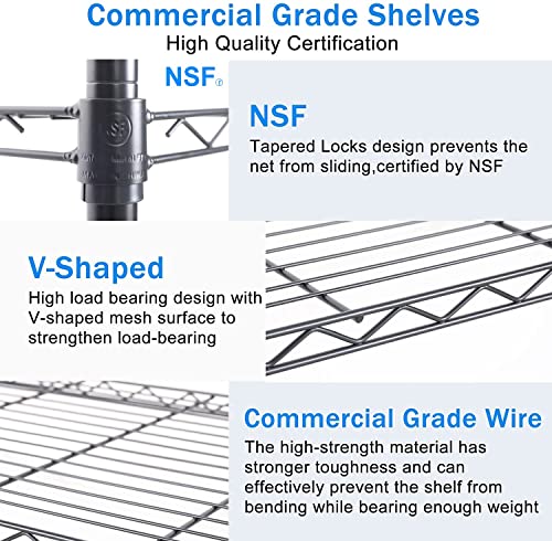 pouseayar 7 Tier NSF Metal Shelf Wire Shelving Unit, 2450lbs Capacity Heavy Duty Adjustable Storage Rack with Wheels & Shelf Liners for Closet Kitchen Garage Basement, 82" H x 48" L x 18" D - Black