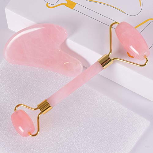 DOITOOL Massage Roller Skin Care Tools 2 Pcs Rose Roller Natural Jade Facial Roller Massager Set for Face Anti Aging Anti Wrinkle(Rose + Heart-Shaped Jade) Skincare Tools Skin Care Tools