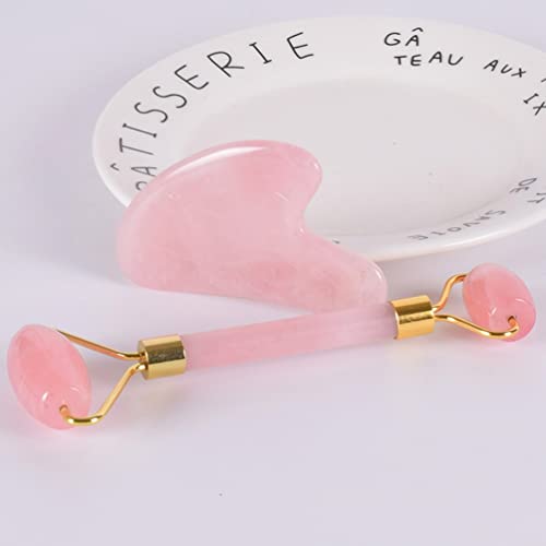 DOITOOL Massage Roller Skin Care Tools 2 Pcs Rose Roller Natural Jade Facial Roller Massager Set for Face Anti Aging Anti Wrinkle(Rose + Heart-Shaped Jade) Skincare Tools Skin Care Tools