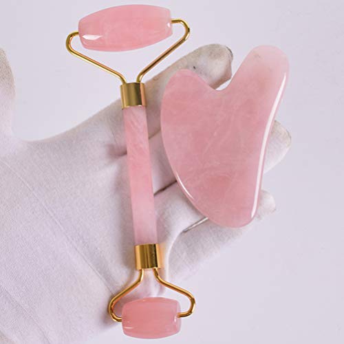 DOITOOL Massage Roller Skin Care Tools 2 Pcs Rose Roller Natural Jade Facial Roller Massager Set for Face Anti Aging Anti Wrinkle(Rose + Heart-Shaped Jade) Skincare Tools Skin Care Tools