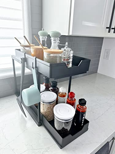 Elnaz Hamai 2 Tier Slide Out Storage Shelf Kitchen Organizer