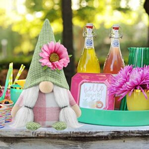 Godeufe Set of 2 Summer Gnomes Plush Flowers Spring Decorations Gift Handmade Elf Dwarf Figurines for Home Kitchen Farmhouse Tiered Tray Holiday Festival Party Scandinavian Tomte (Green)