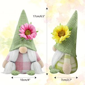 Godeufe Set of 2 Summer Gnomes Plush Flowers Spring Decorations Gift Handmade Elf Dwarf Figurines for Home Kitchen Farmhouse Tiered Tray Holiday Festival Party Scandinavian Tomte (Green)