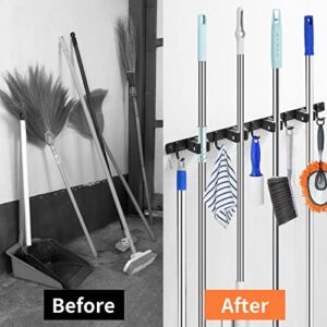 Piyl Broom Mop Holder Wall Mount Broom Hanger Wall Mounted Metal Organization Garage Storage Garden Kitchen Tool Organizer With 4 Racks and 5 Hooks