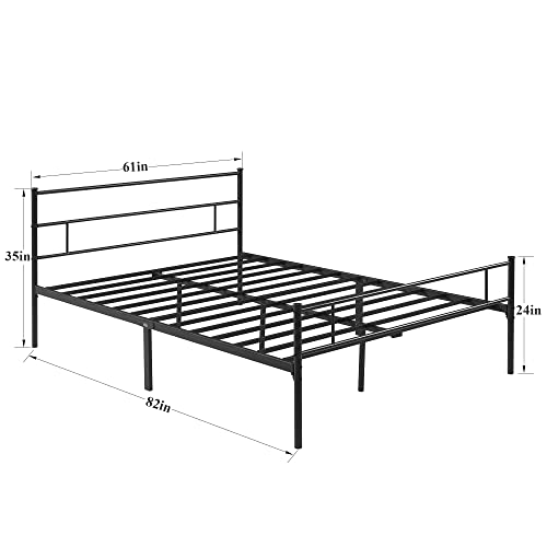 VECELO Metal Platform Bed Frame Queen Size with Headboard and Footboard, 12'' Under-Bed Storage & Strong Slats Support, No Box Spring Needed