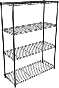 4-tier metal heavy duty shelving unit with wheel, storage rack with adjustable feet, 36''w x14''d x54''h, black