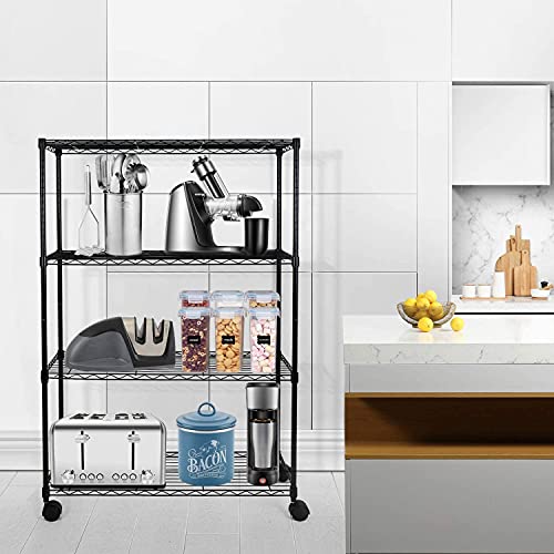 4-Tier Metal Heavy Duty Shelving Unit with Wheel, Storage Rack with Adjustable Feet, 36''W x14''D x54''H, Black