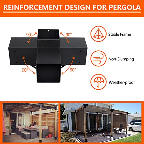 ITeVe.GD Pergola DIY Kit,2 Pcs 4-Way Right Angle Corner Brackets Elevated Wood Stand with Screws for 4"x4"(Inner Size:3.5"x3.5") Wood Beams,Pergola,Garden,Lumber&Metal Gazebo……